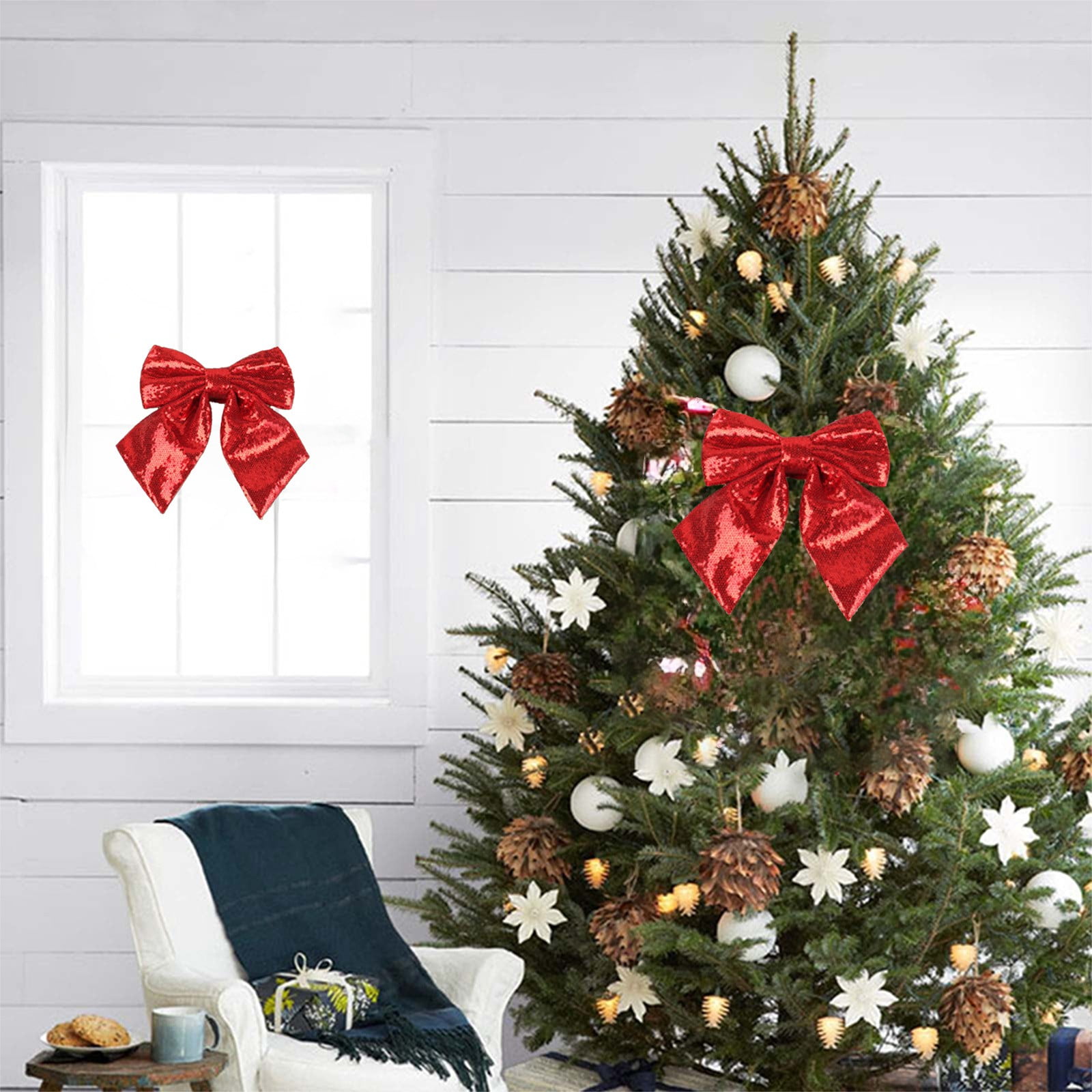 Christmas Gold Sequin Bow Decor 9.84'' - Hand-Sewn Eco-Friendly ...