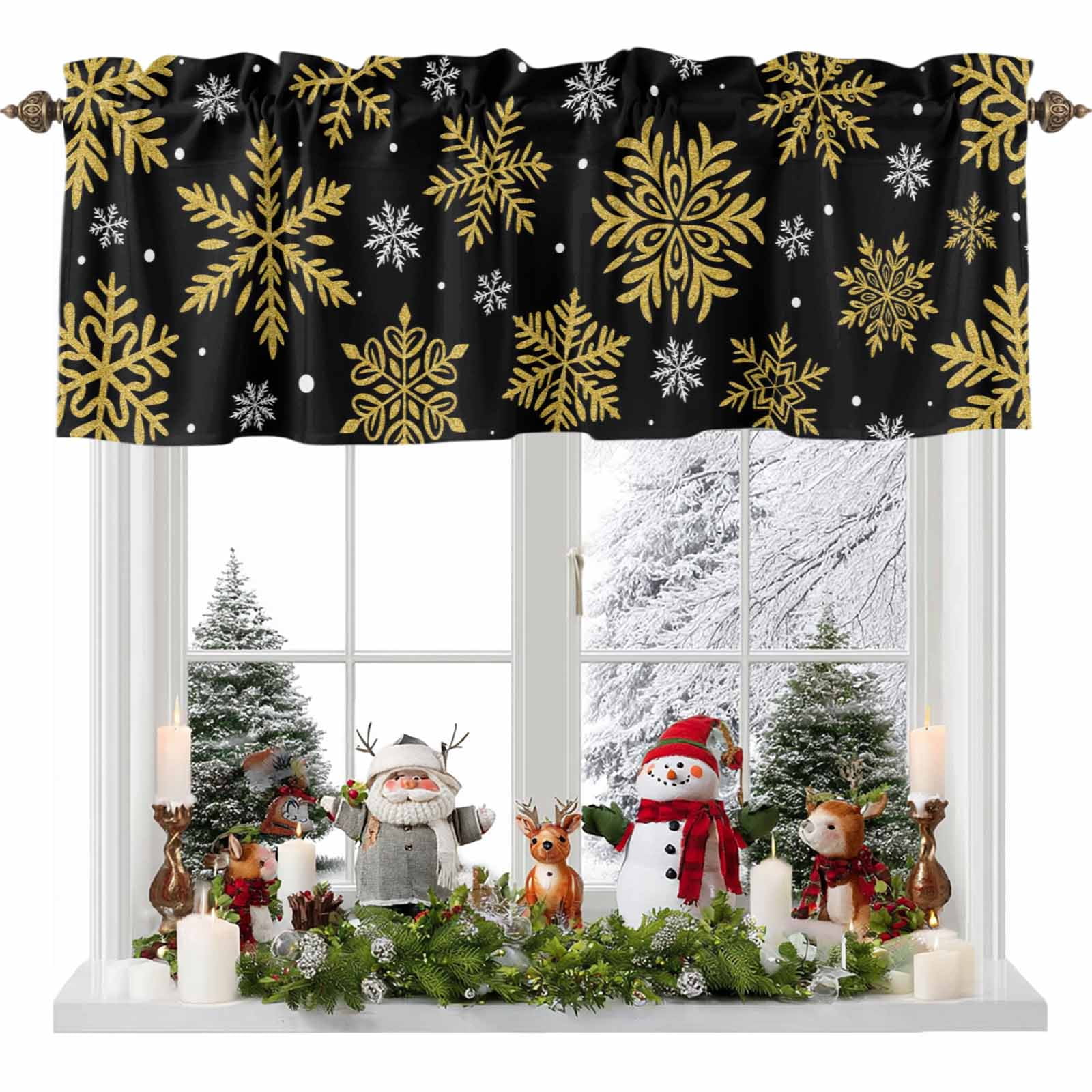 Christmas Gold Snowflake Valances for Windows, 42 x 18in, Winter Xmas ...