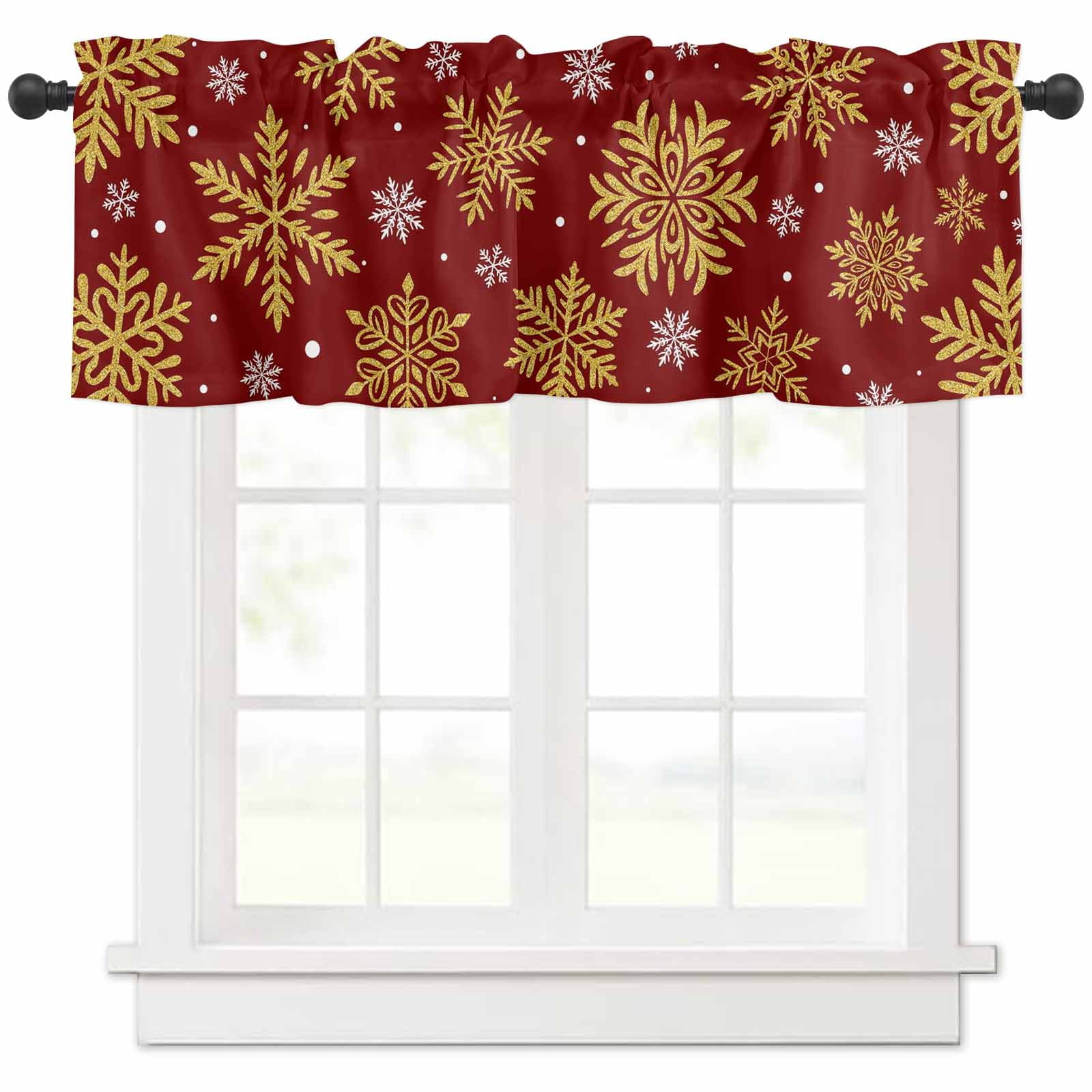 Christmas Gold Snowflake Valances for Windows, Winter Modern Xmas Red ...