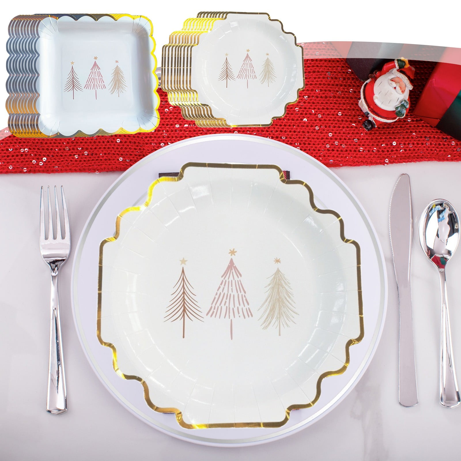Christmas Clearance Christmas Gold-Trimmed Disposable Plastic Plates ...