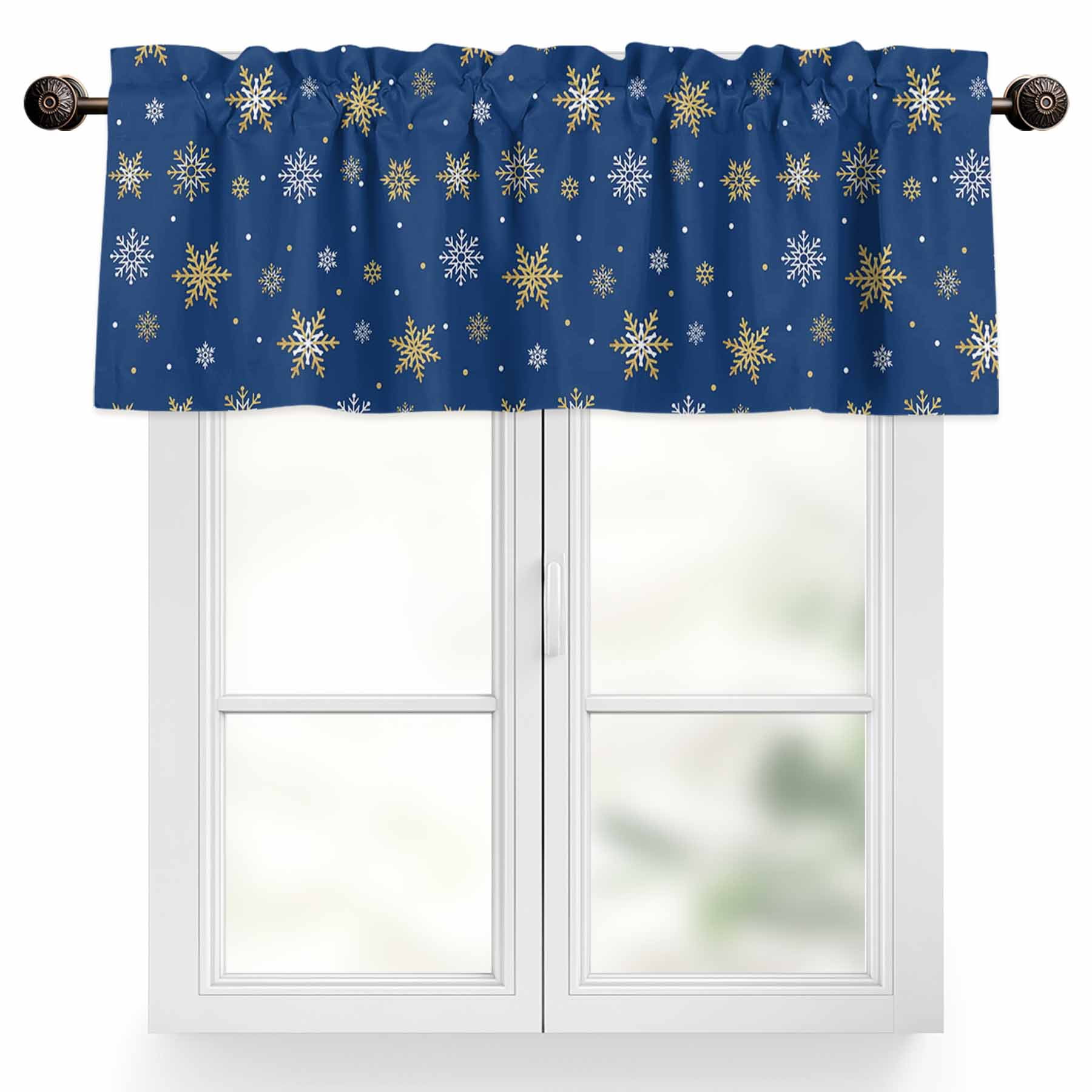 Christmas Gold Valances for Windows, 60 x 18in, and White Snowflake ...