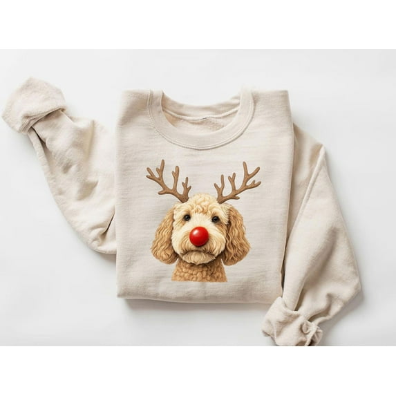 Christmas Golden Doodle Red Nose Antler Dog Holiday Pet Art Winter ...