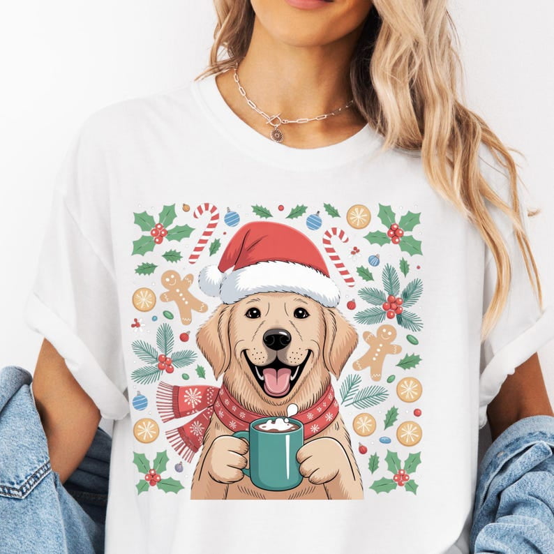 Christmas Golden Retriever T-Shirt, Holiday Dog Lover Tee - Walmart.com