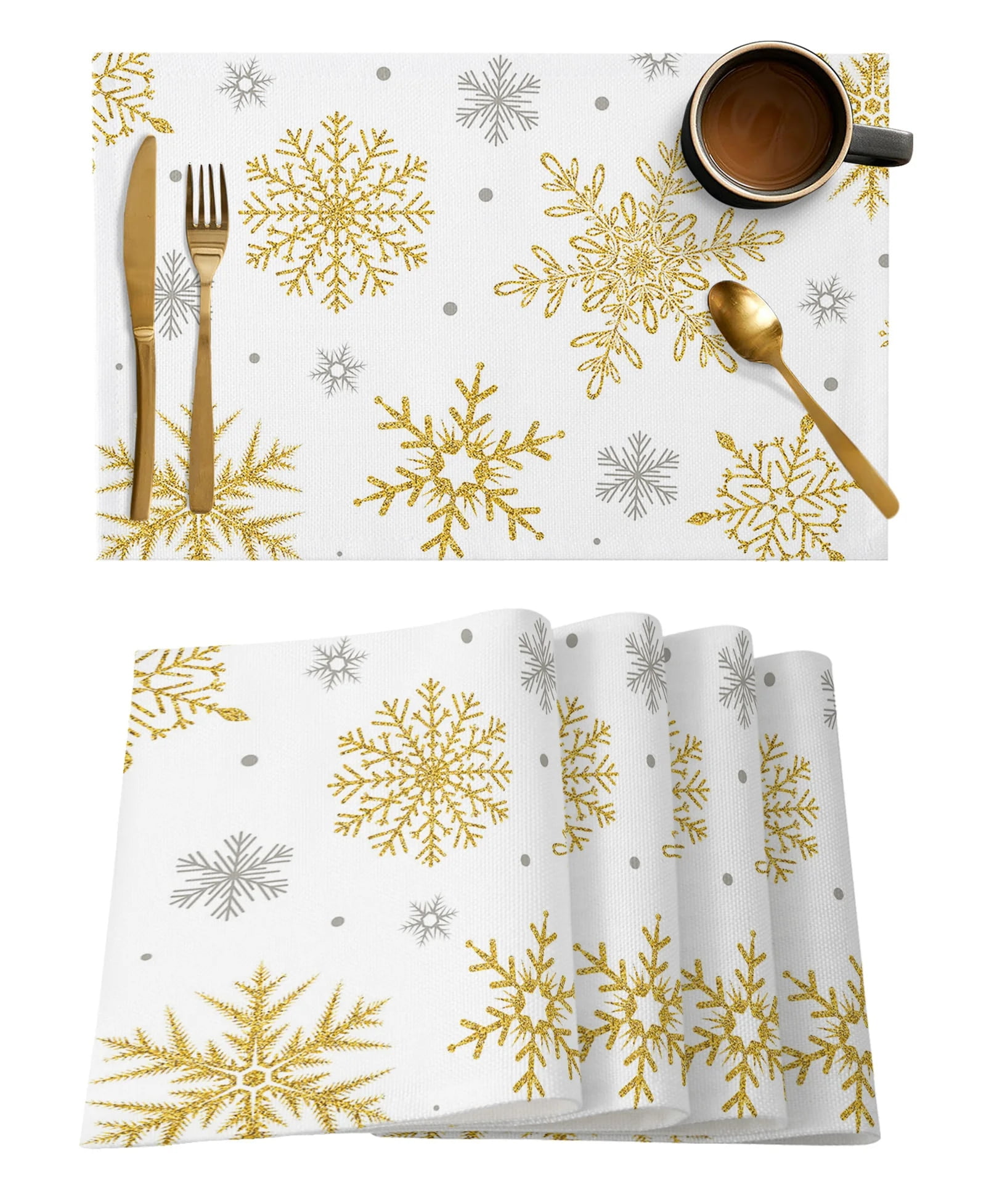Christmas Golden Snowflake Texture Table Mat Holiday Kitchen Dining ...