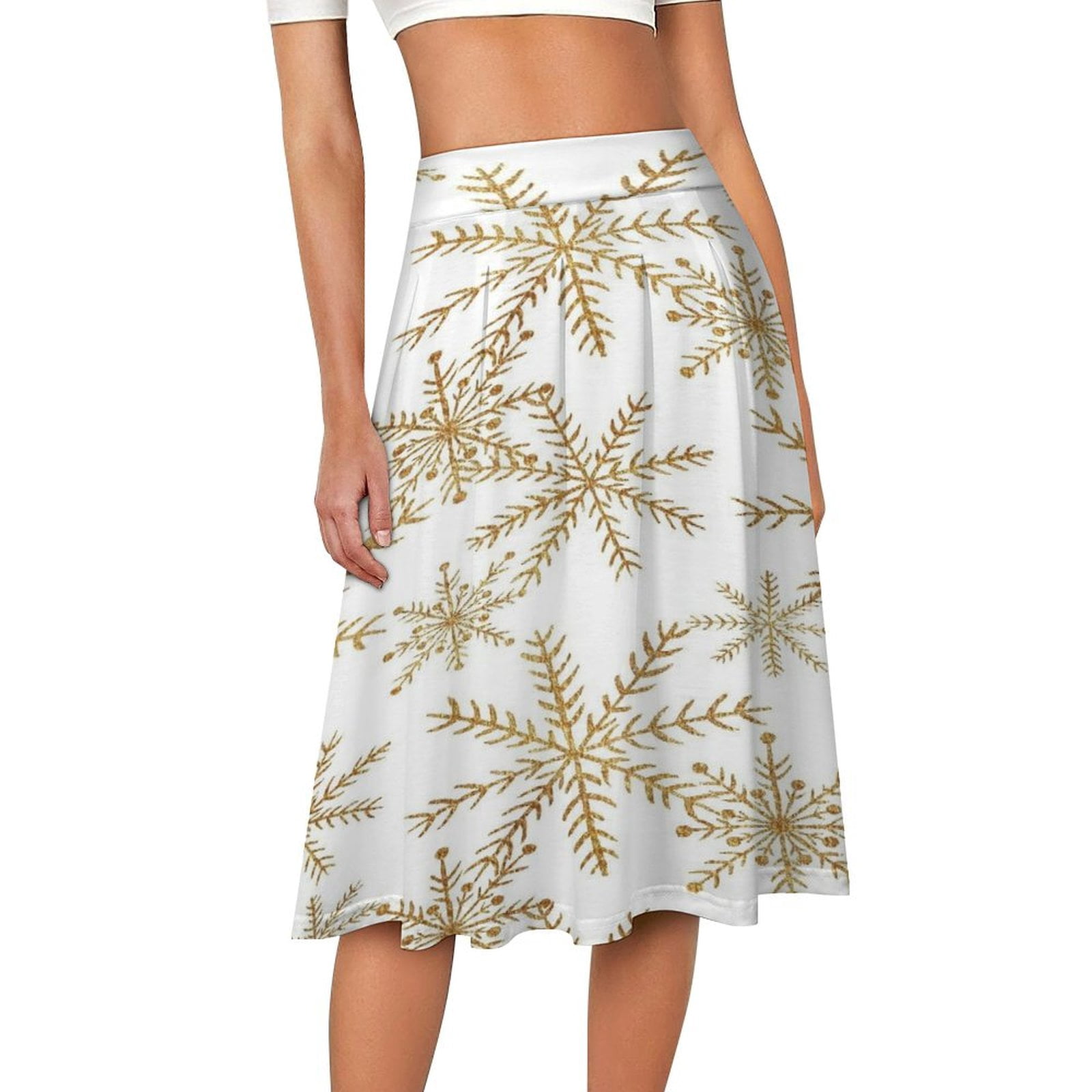 Christmas Golden Snowflakes Knee Length Skorts Skirts for Women High ...