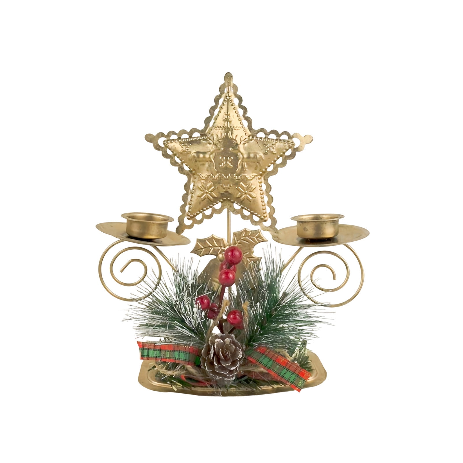 Christmas Golden Vintage Candlesticks Iron Candle Holders 6x7 Inch Pair ...