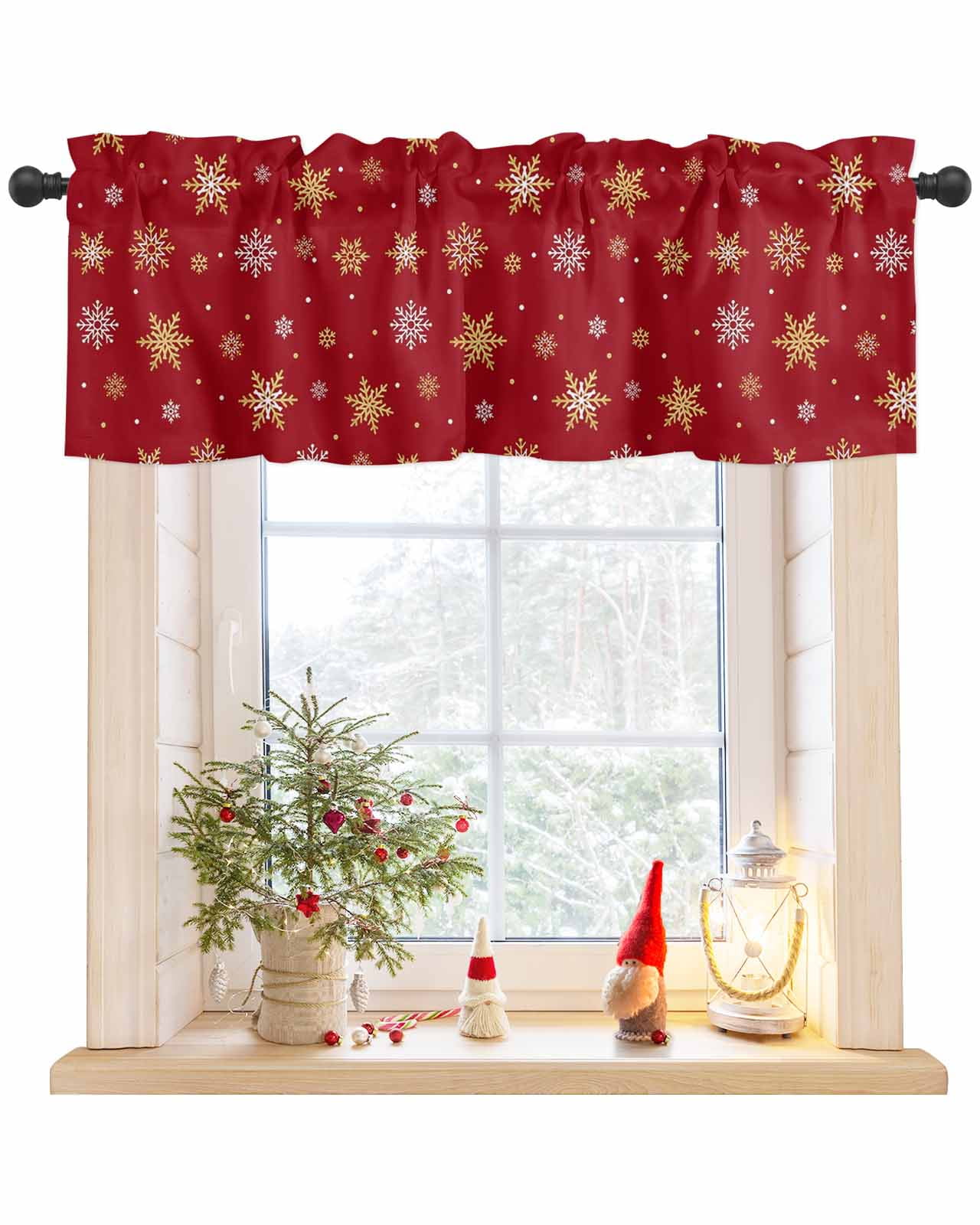 Christmas Golden Winter Snowflake Red Back Window Valances for Kitchen ...