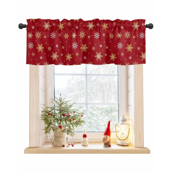 Christmas Golden Winter Snowflake Red Back Window Valances for Kitchen ...
