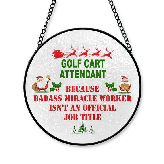 Christmas Golf Cart Attendant Stained Glass Window Hanging 2025, Golf ...