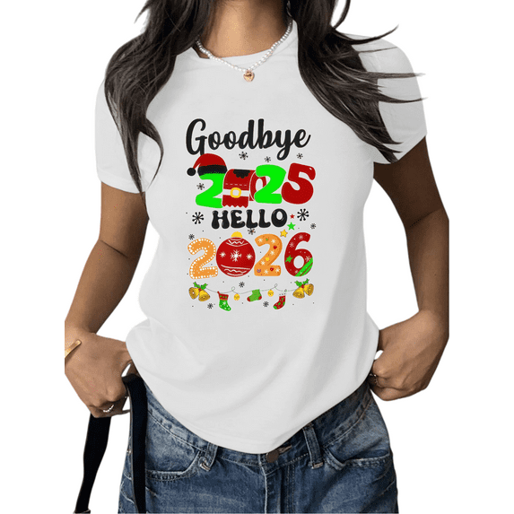 Christmas Goodbye 2025 Hello 2026 Holiday Print Tshirt Graphic Tees ...