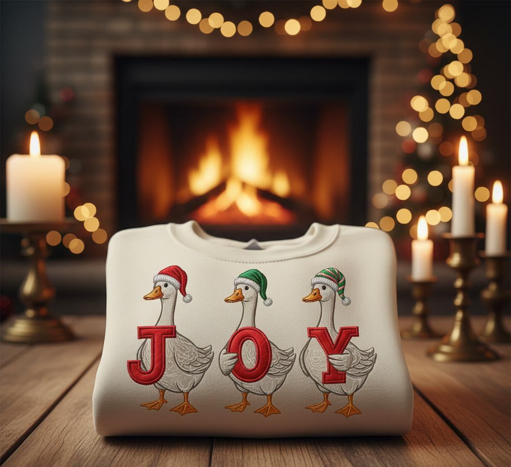 Christmas Goose JOY Embroidered Sweatshirt, Cute Holiday Farm Animal ...