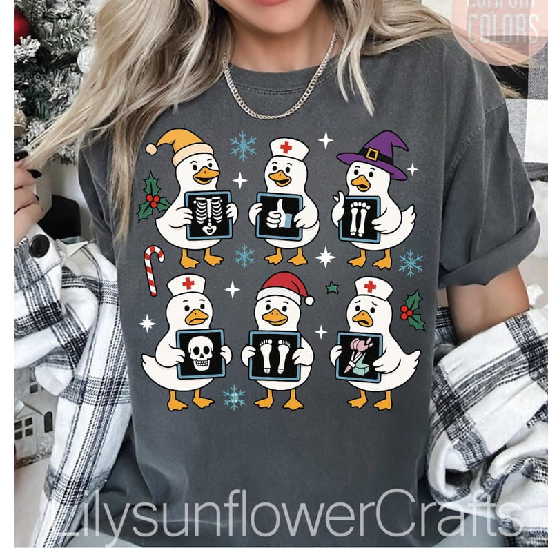 Christmas Goose Radiology Shirt, X-Ray Tech Holiday Tee, Nurse Goose Ct ...