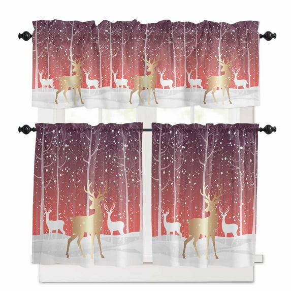 Christmas Gradient Brown Elk Kitchen Curtains Valances and Tiers Set of ...