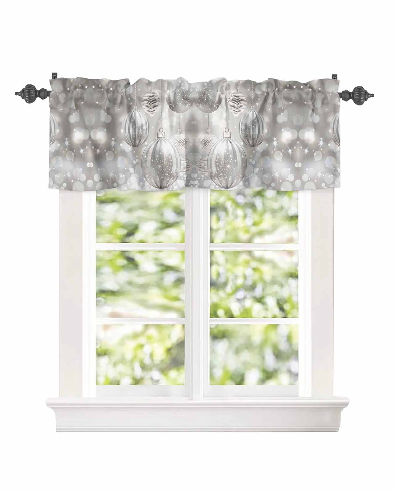 Christmas Gradient Shiny Gray Balls Window Valances for Kitchen,Rod ...