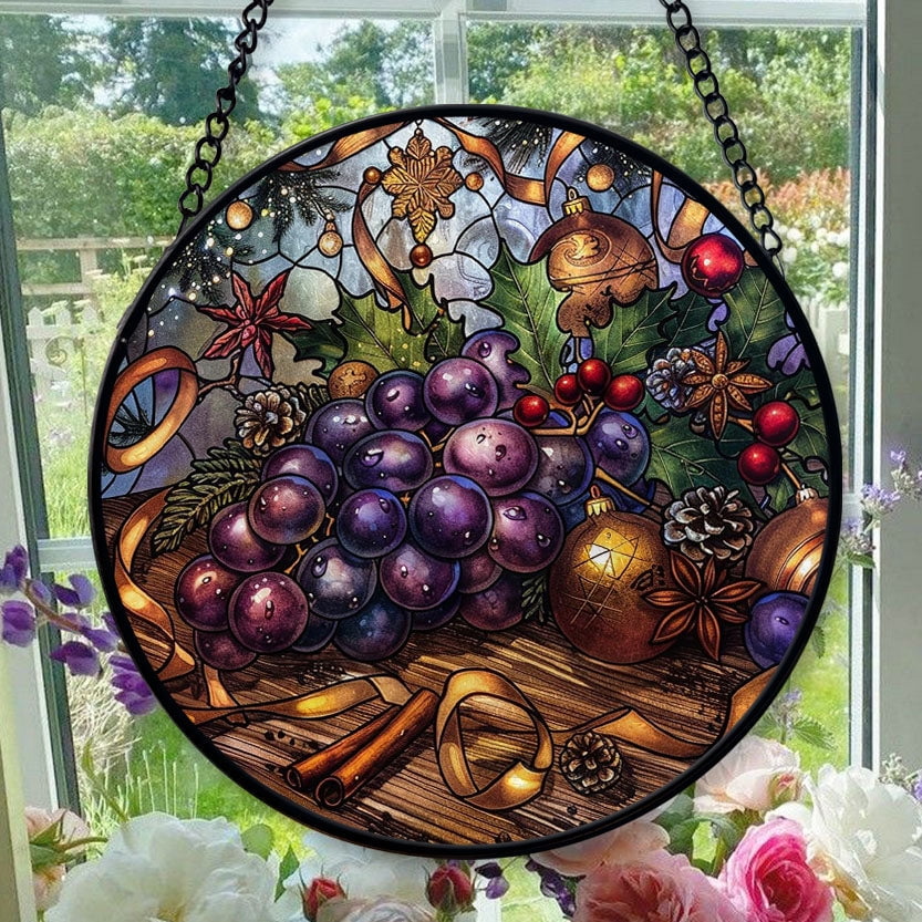 Christmas Grapes3 Hanging Stained Glass for Windows, Seasonal Festival ...