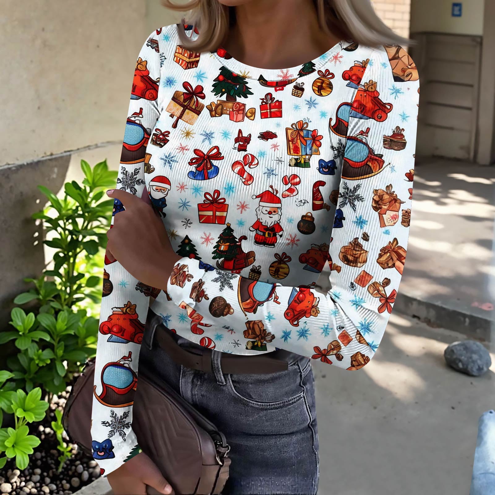 Christmas Graphic T-Shirt for Women Long Sleeve - Soft Slim Fit ...