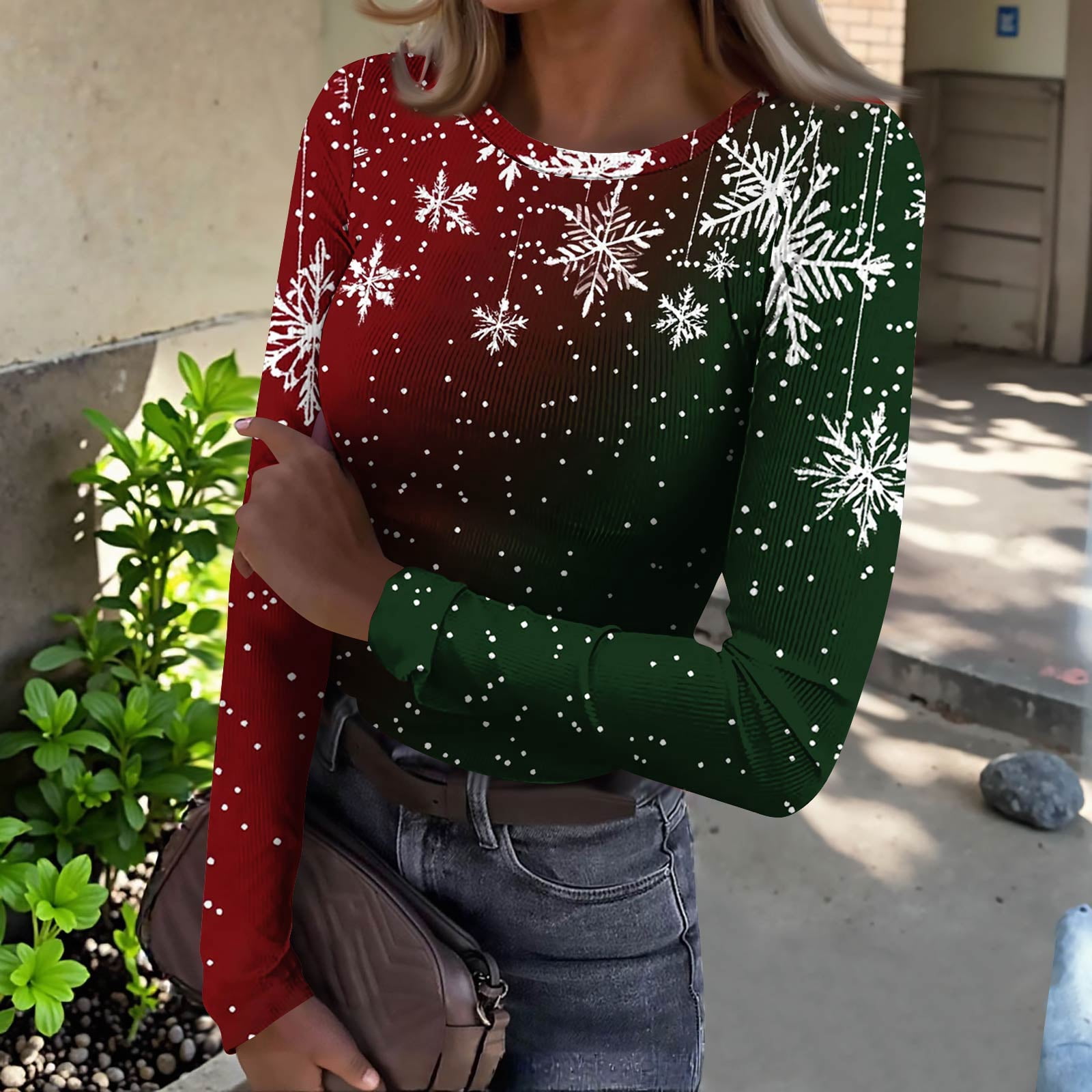 Christmas Graphic T-Shirt for Women Long Sleeve - Soft Slim Fit ...