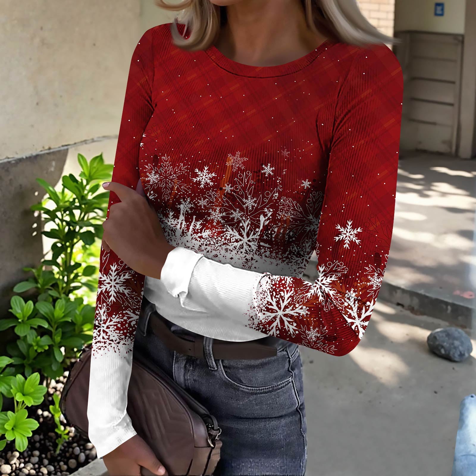 Christmas Graphic T-Shirt for Women Long Sleeve - Soft Slim Fit ...