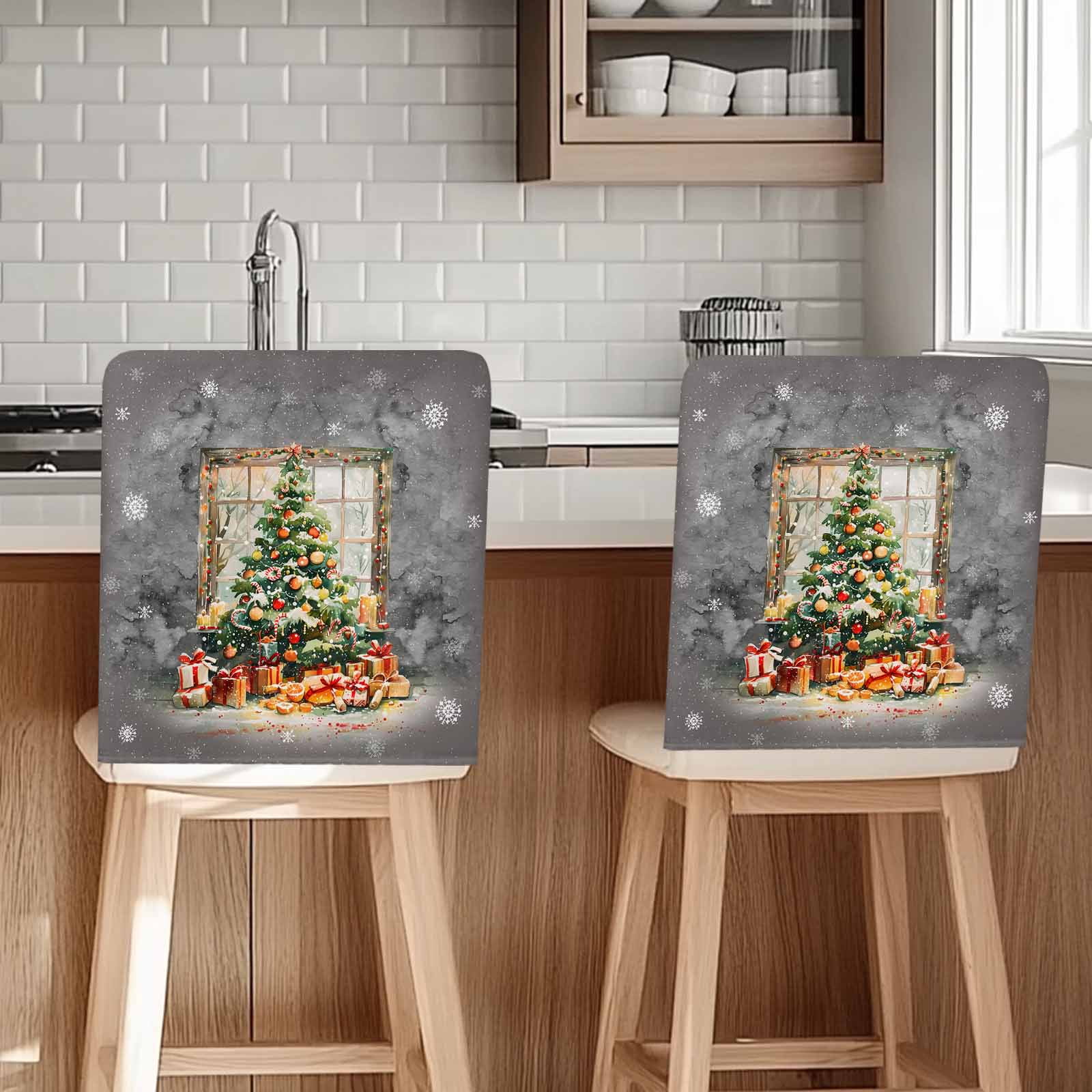 Christmas Gray Chair Covers Set of 6 Xmas Tree Ball Fruits Snowflake ...