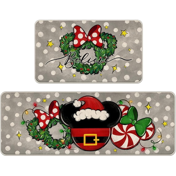 Christmas Gray Decorative Front Door Mat, Xmas Peppermint Candy Wreath ...