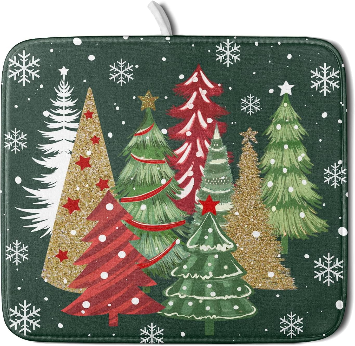 Christmas Green Dish Drying Mats 16x18 Inch, Farmhouse Gold Red Xmas ...