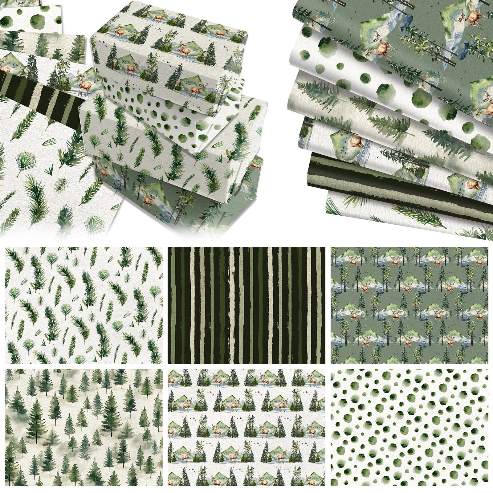 Christmas Green Forest Gift Wrapping Paper/ 12 Sheet Wrapping Paper ...
