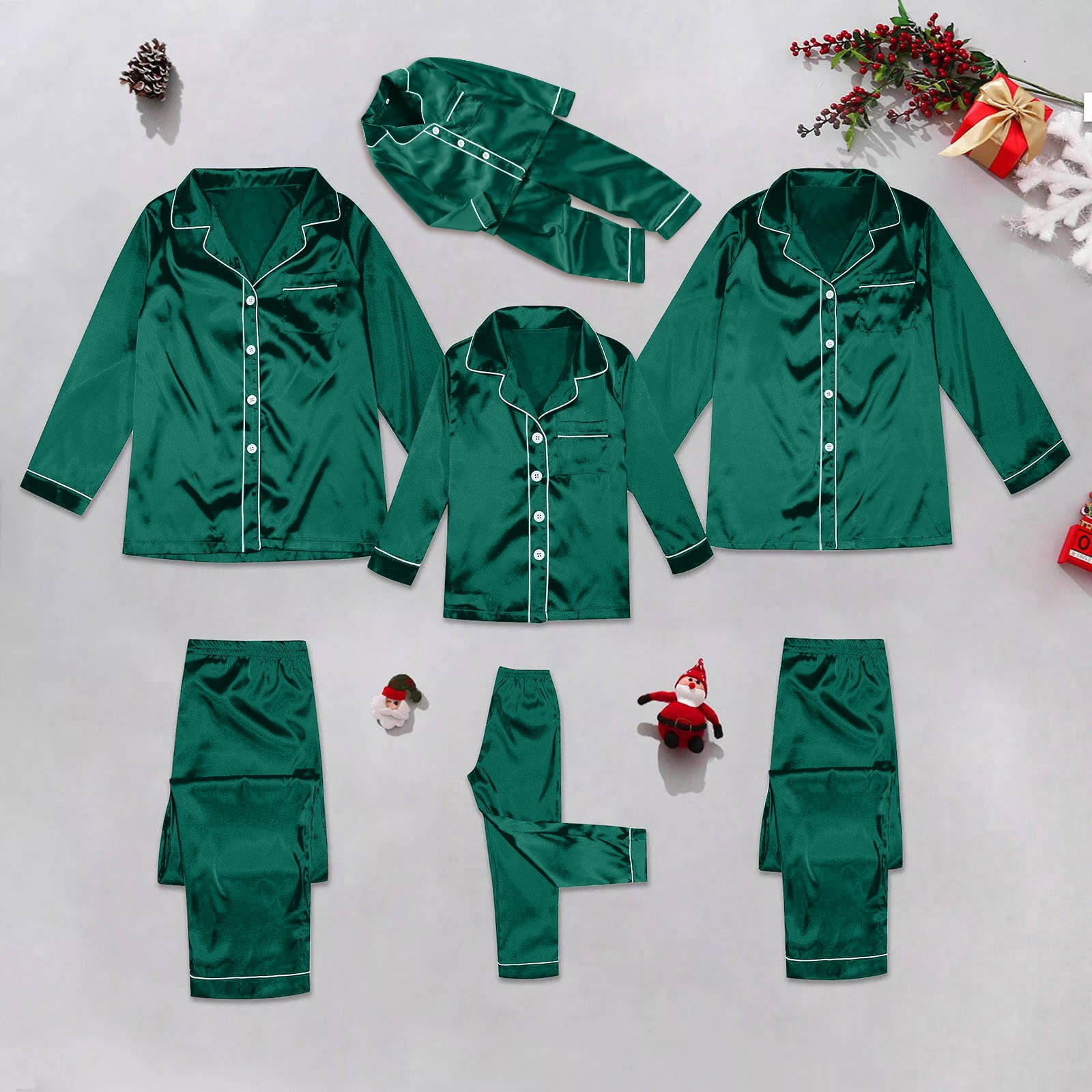 Christmas Green Girls Pajamas, Baby's Christms Pajamas for Family Silk ...