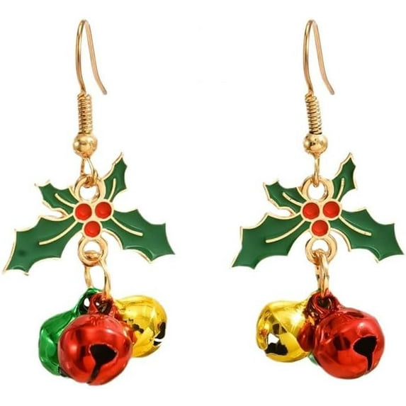 Christmas Green Holly Colorful Jingle Bell Dangle Hook Earrings for ...