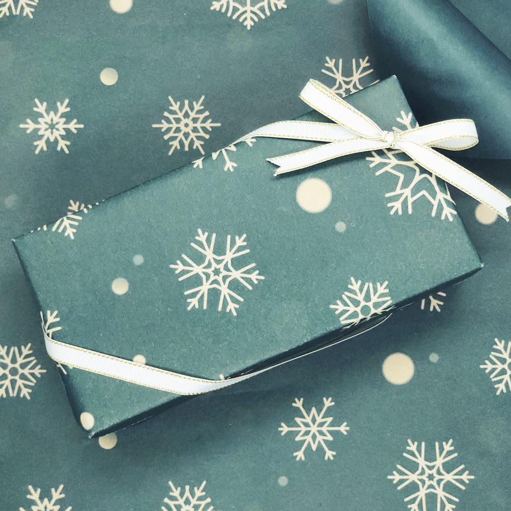 Christmas Green Kraft Wrapping Paper,5 Sheets Xmas Snowflake Gift ...