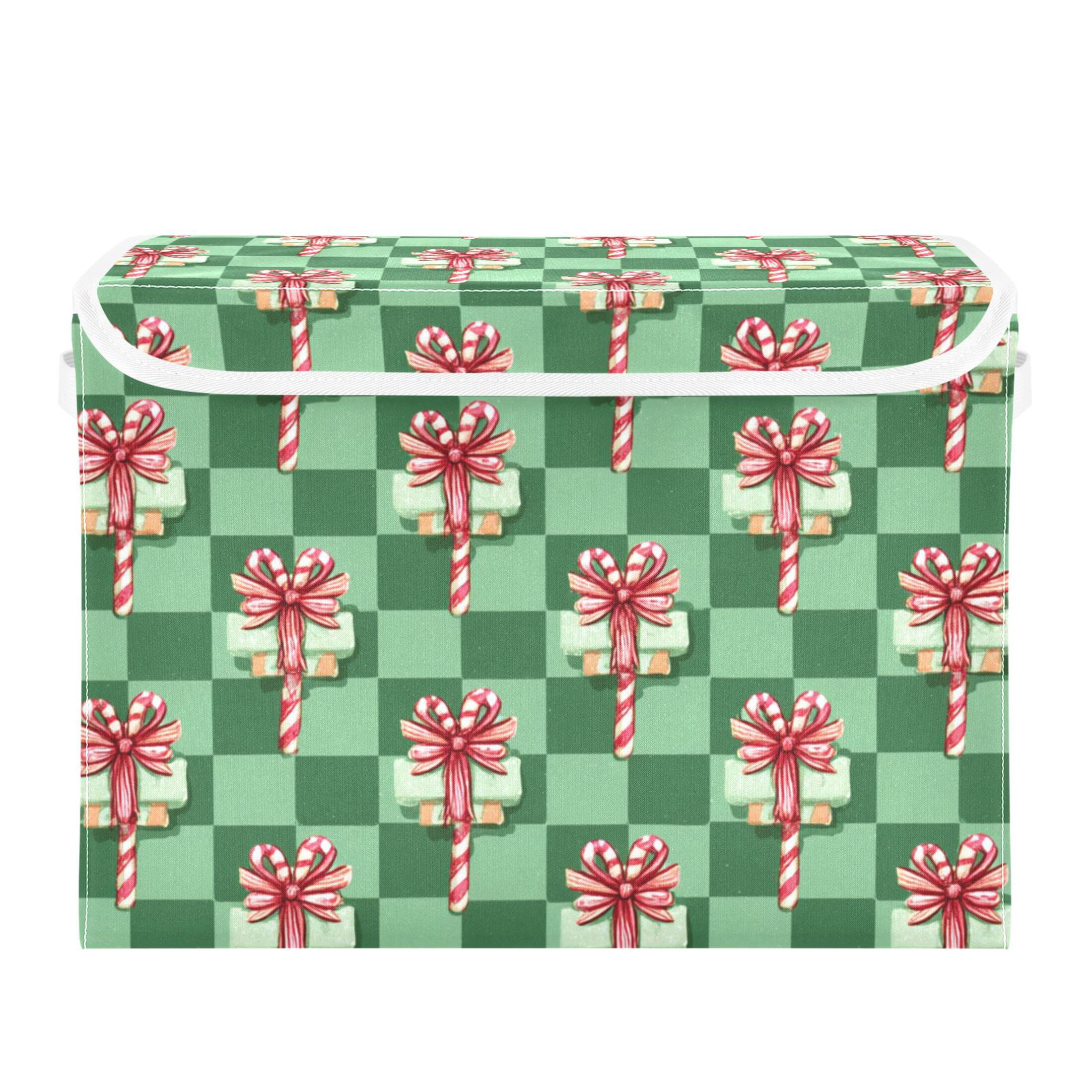 Christmas Green Plaids Candy Cane with Bows Foldable Storage Bin with ...