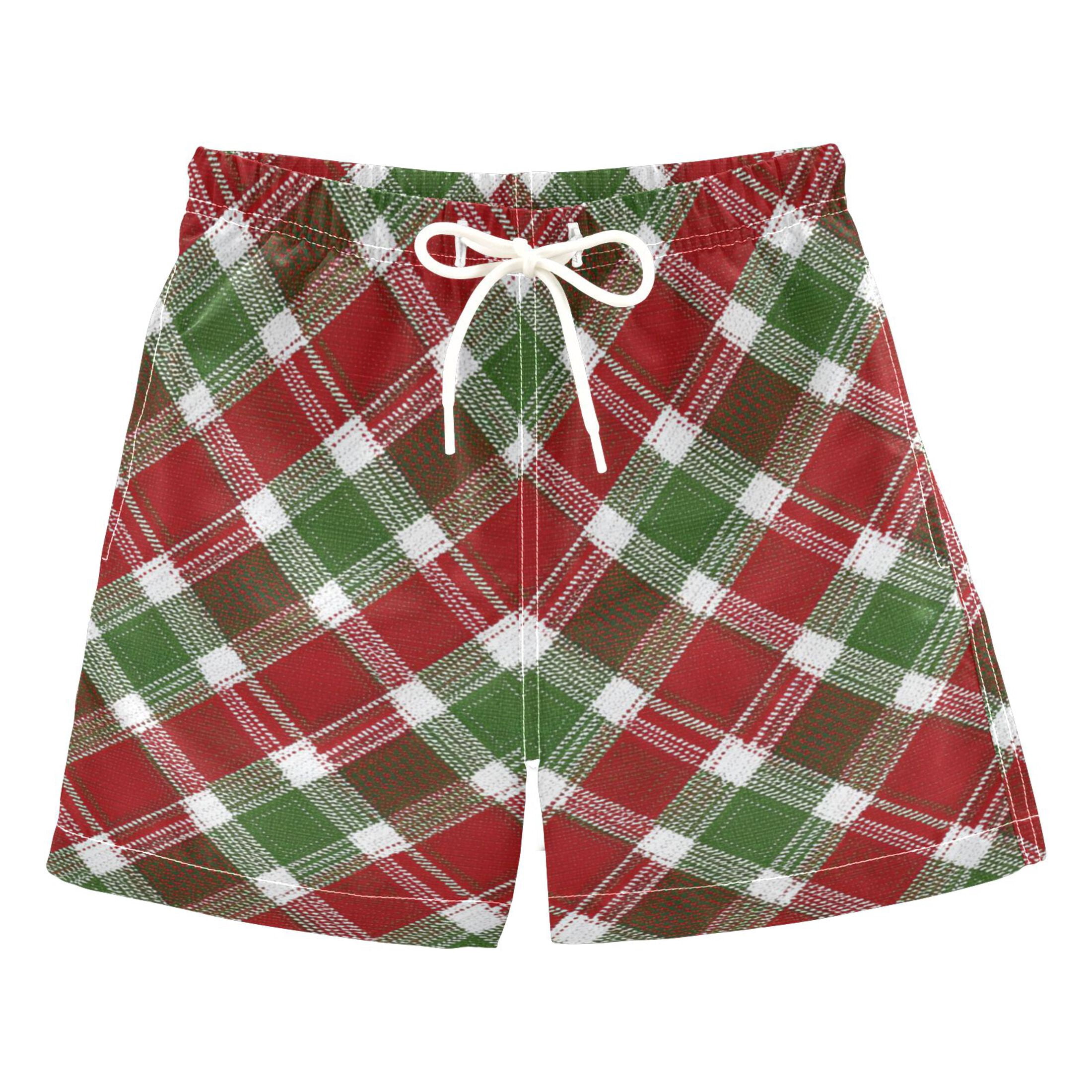 Christmas Green Red Plaids Knitted Texture Swim Trunks Board Shorts ...