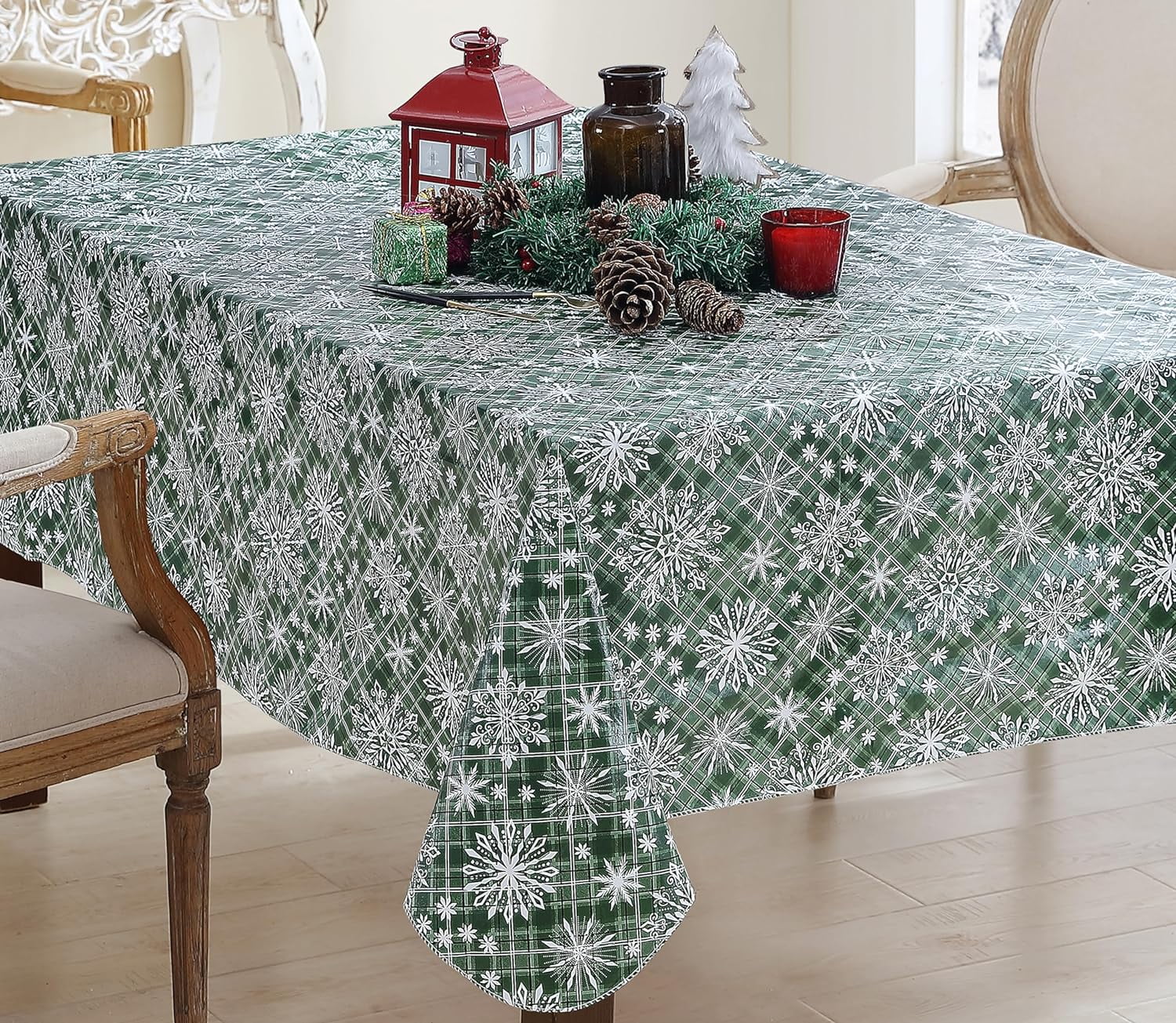 Christmas Green Snowfall Snowflake Plaid Print60 x 84 inch Rectangle ...