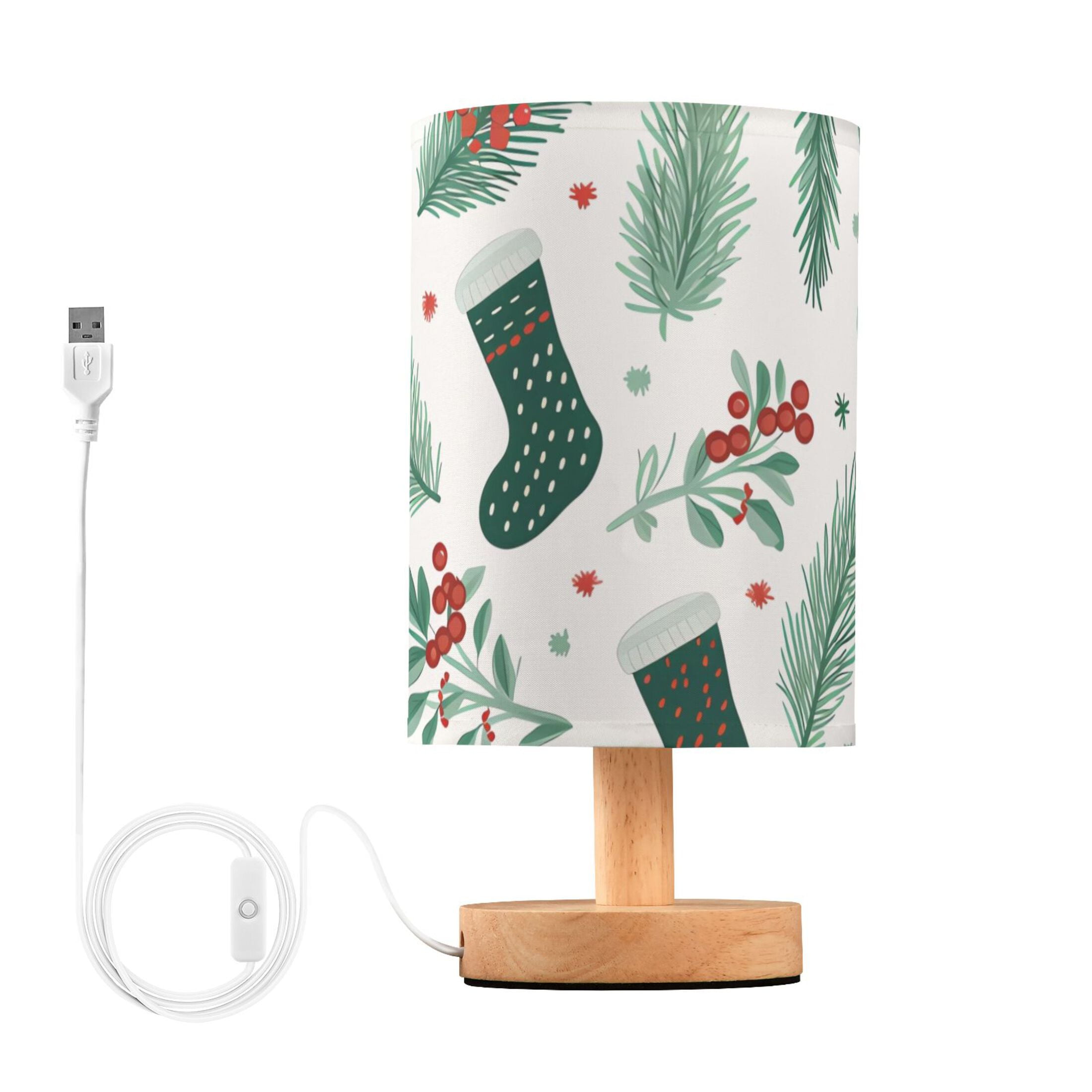 Christmas Green Socks Leaves Bedside Table Lamp LED Warm Lights with ...