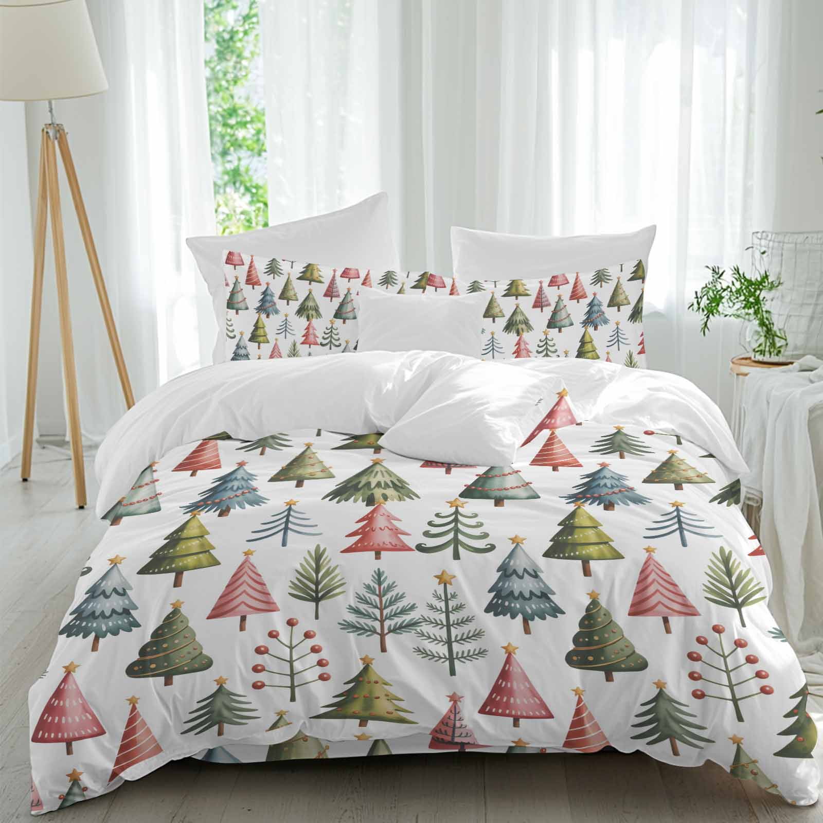 Christmas Green Tree Duvet Cover Set King Size, Pink Pine Tree Winter ...