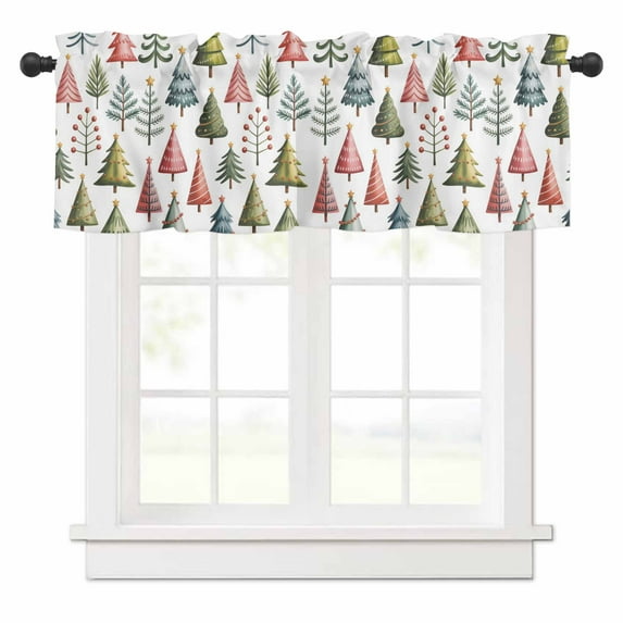 Christmas Green Tree Valances for Windows Pink Pine Tree Winter ...