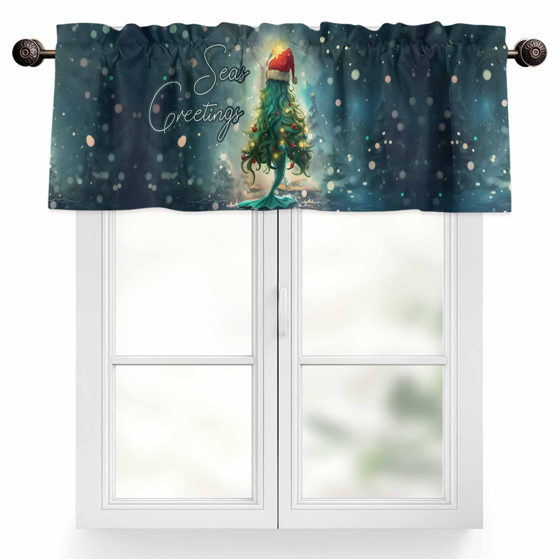 Christmas Green Valances for Windows, 42 x 12in, Xmas Tree Mermaid ...