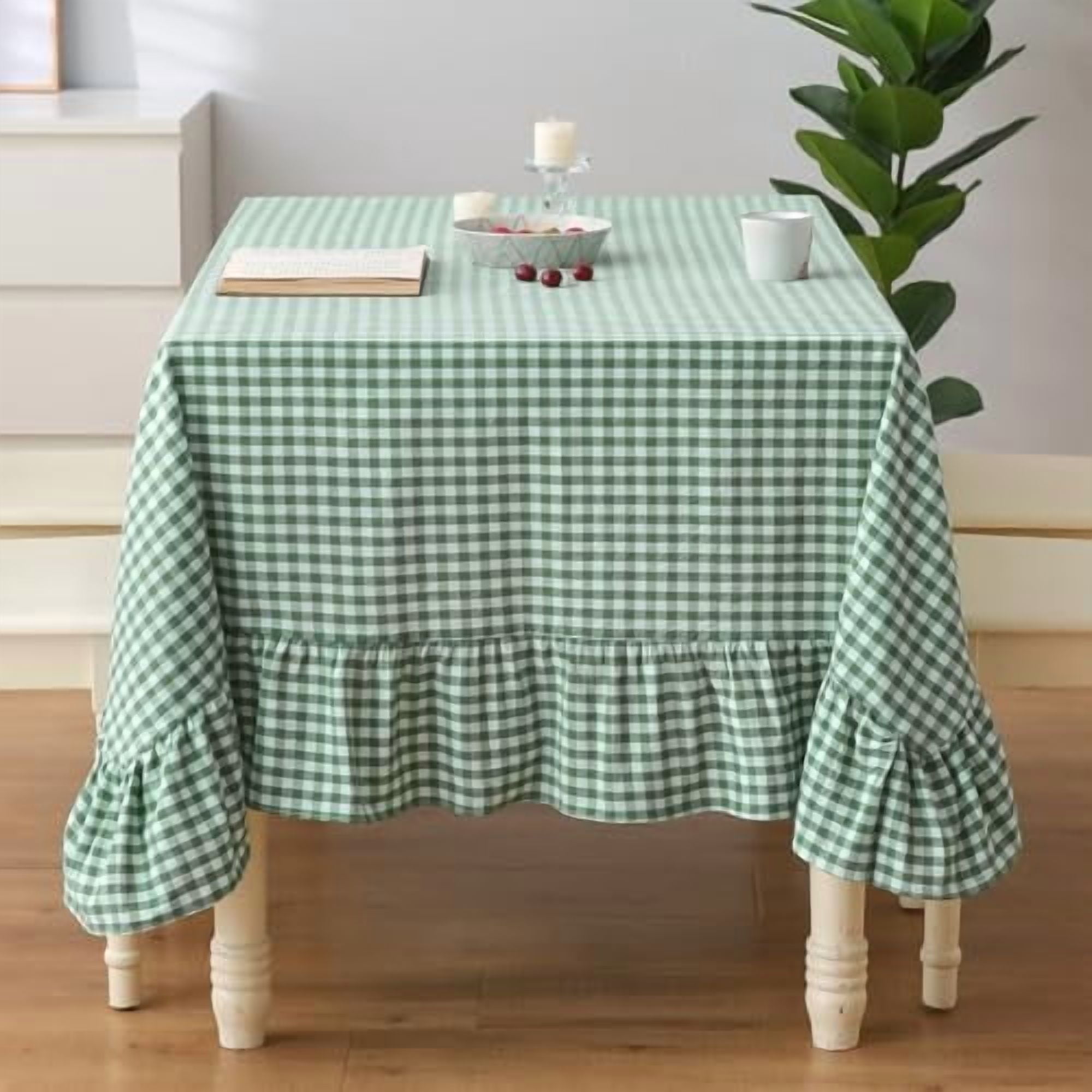 Christmas Green White Plaid Gingham Ruffled Table Cloth for Rectangle ...