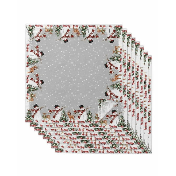 Christmas Grey Cloth Napkins Set of 8 Reusable Dinner Napkins, Cute ...