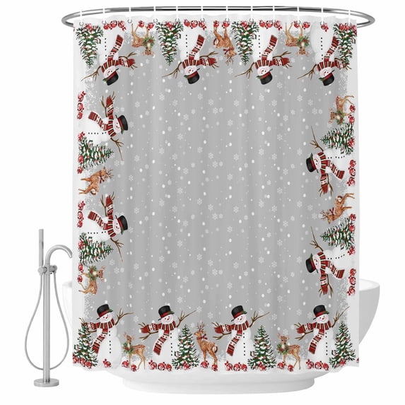 Christmas Grey Shower Curtain Set - 72" x 78" Washable Bathtub Curtain ...