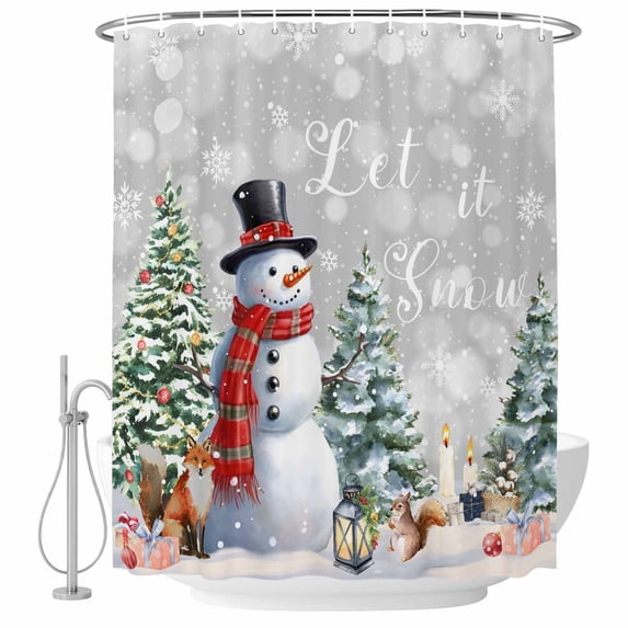 Christmas Grey Shower Curtain, Waterproof Shower Curtains for Bathroom ...