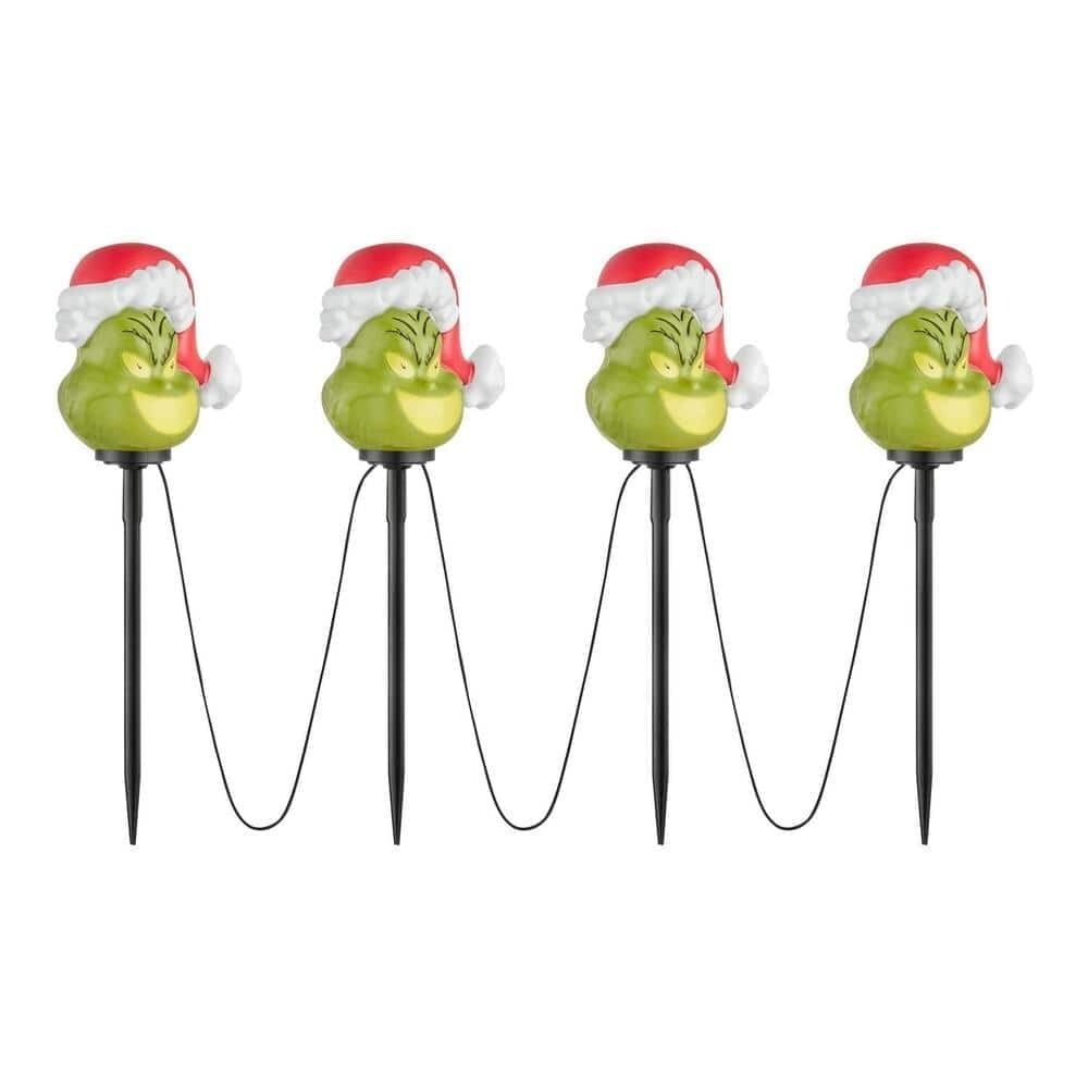 Christmas Grinch Battery-Operated Pathway Stakes (4 Count) With Santa ...