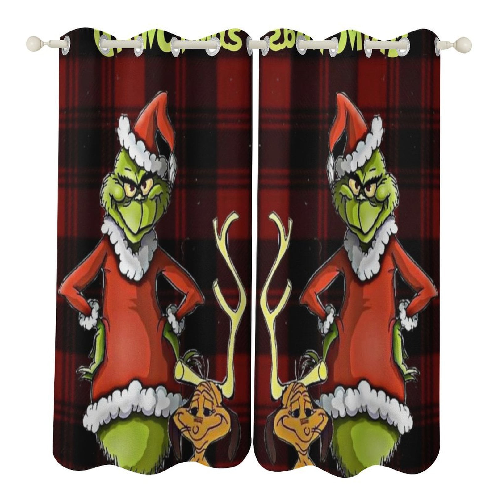 Christmas Grinch Checkered Anime Cartoon Curtains,Blackout Curtains for ...