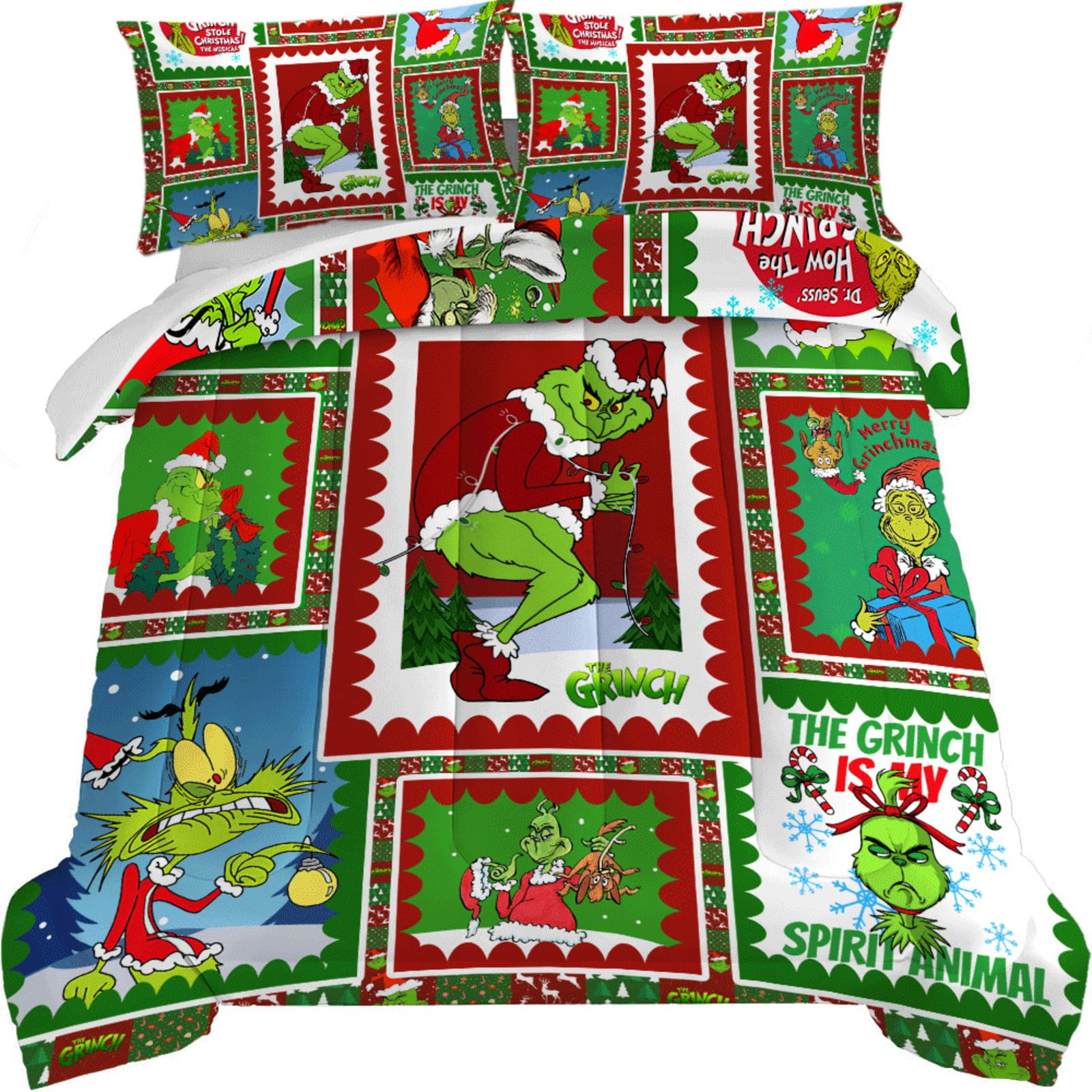 Christmas Grinch Decoration Festive Holiday Bedding Set Christmas ...