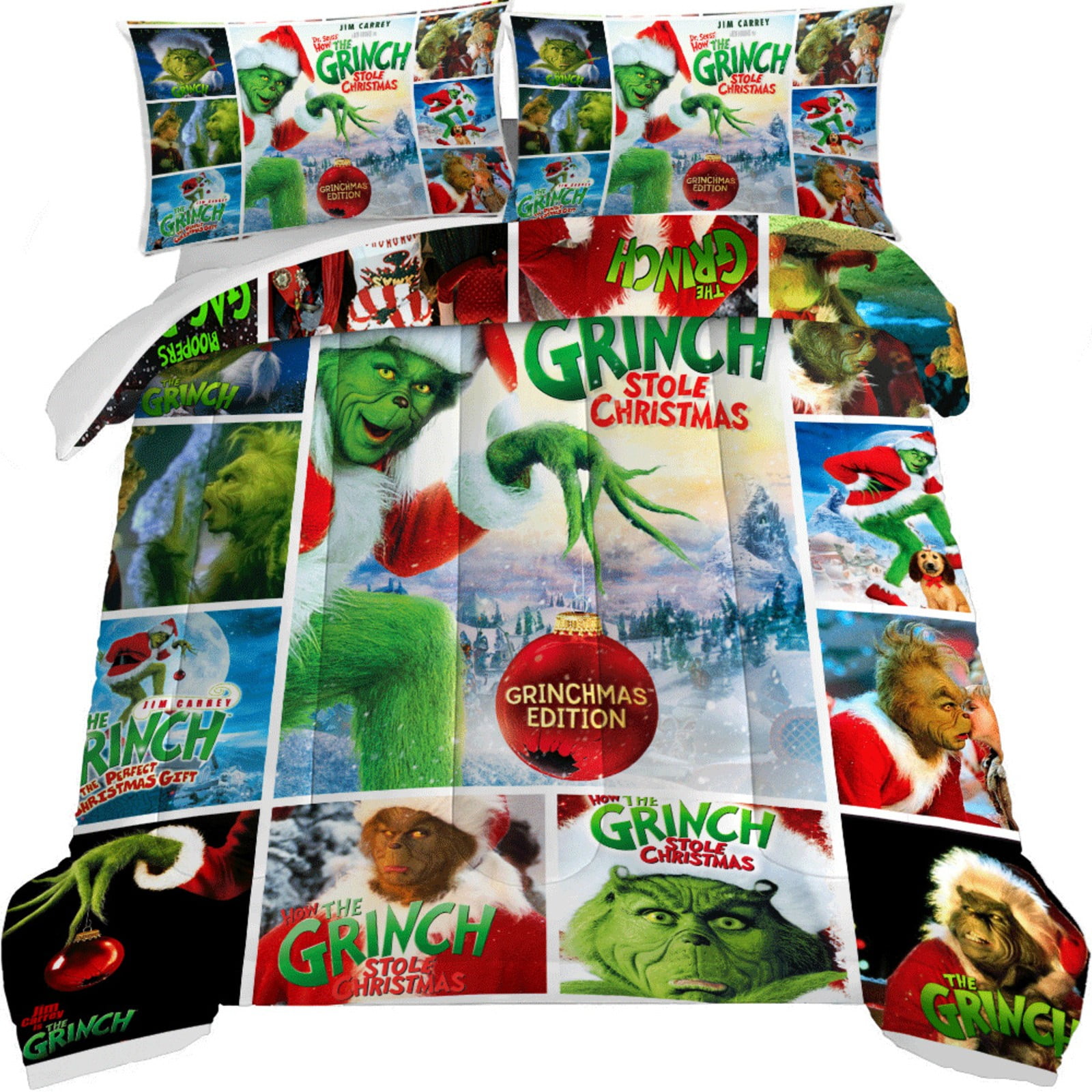 Christmas Grinch Decoration Festive Holiday Bedding Set Christmas ...
