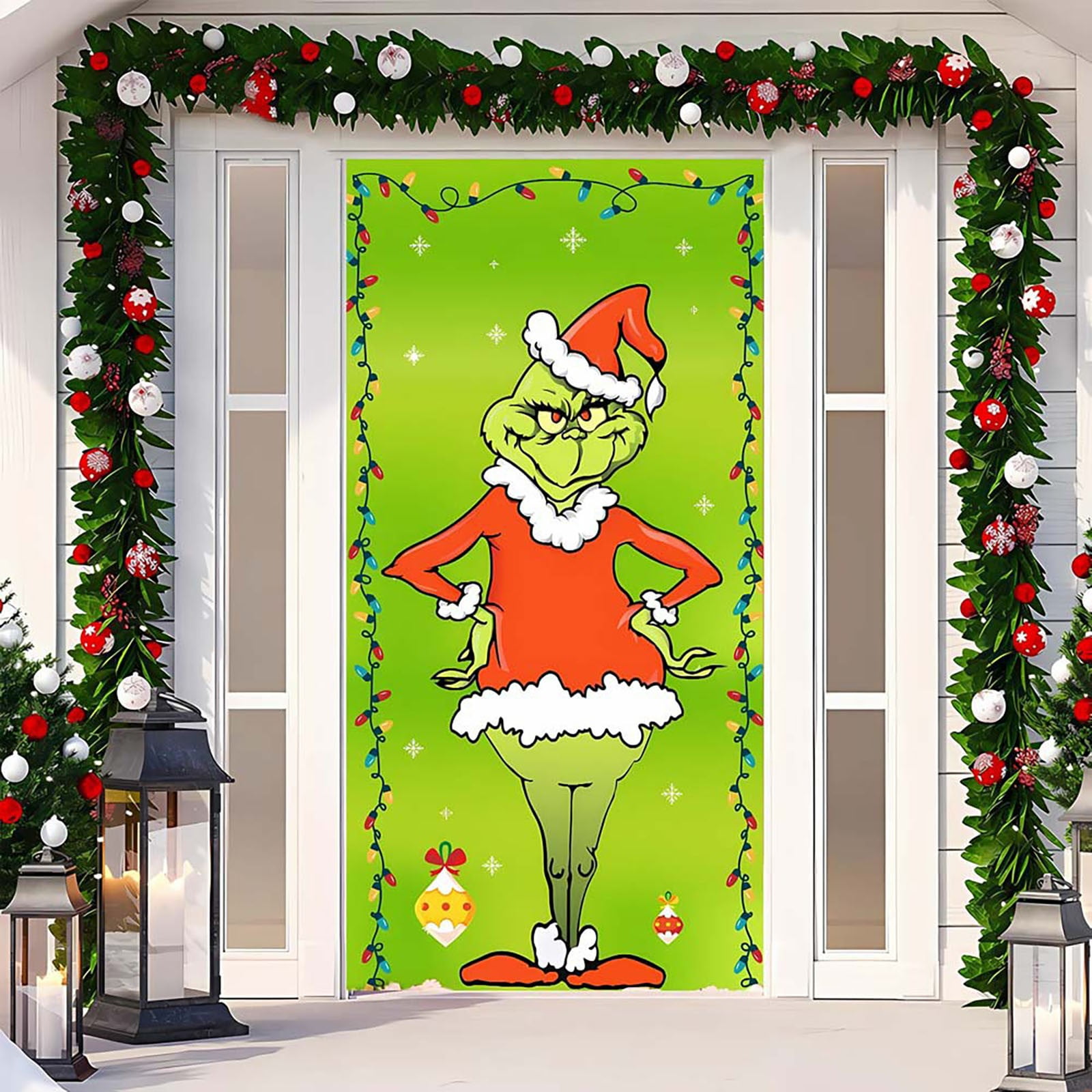 Christmas Grinch Door Cover Cloth Curtain, Grinch Ornaments Christmas ...