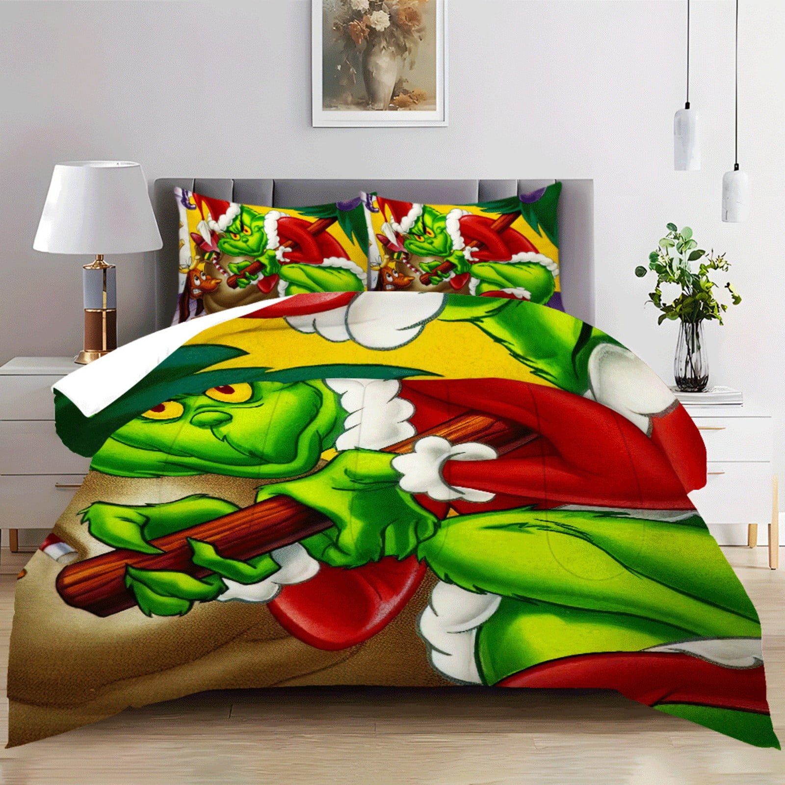 Christmas Grinch Duvet Cover Full, 3PCS Grinch Bedding Set Grinch ...
