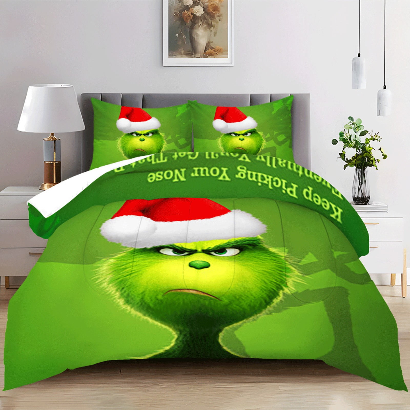 Christmas Grinch Duvet Cover King, 3PCS Grinch Bedding Set Grinch ...