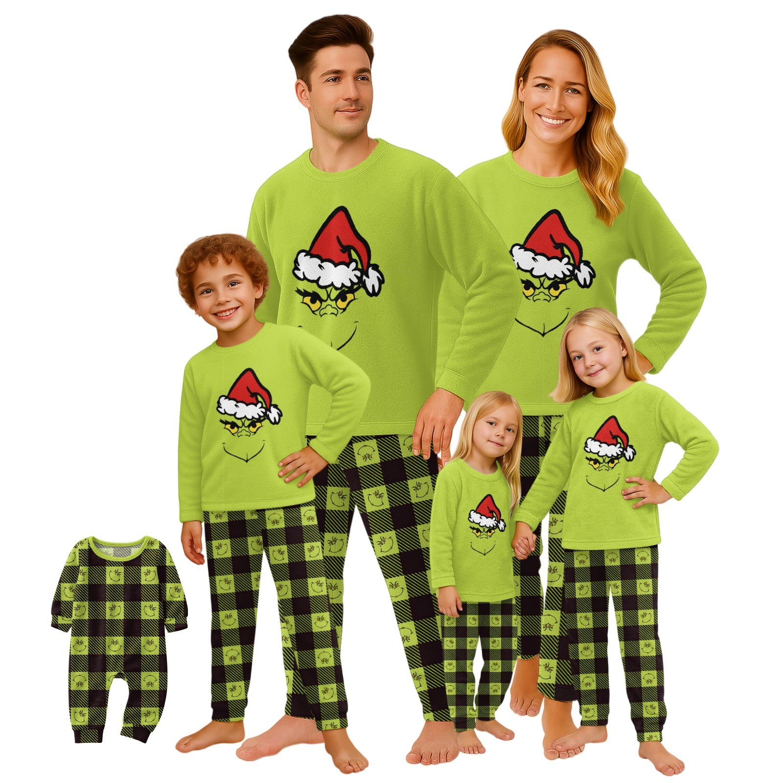 Christmas Grinćh Family Matching Pajamas Sets 2025, Parent-Child Green Grinćh Christmas Monster ...