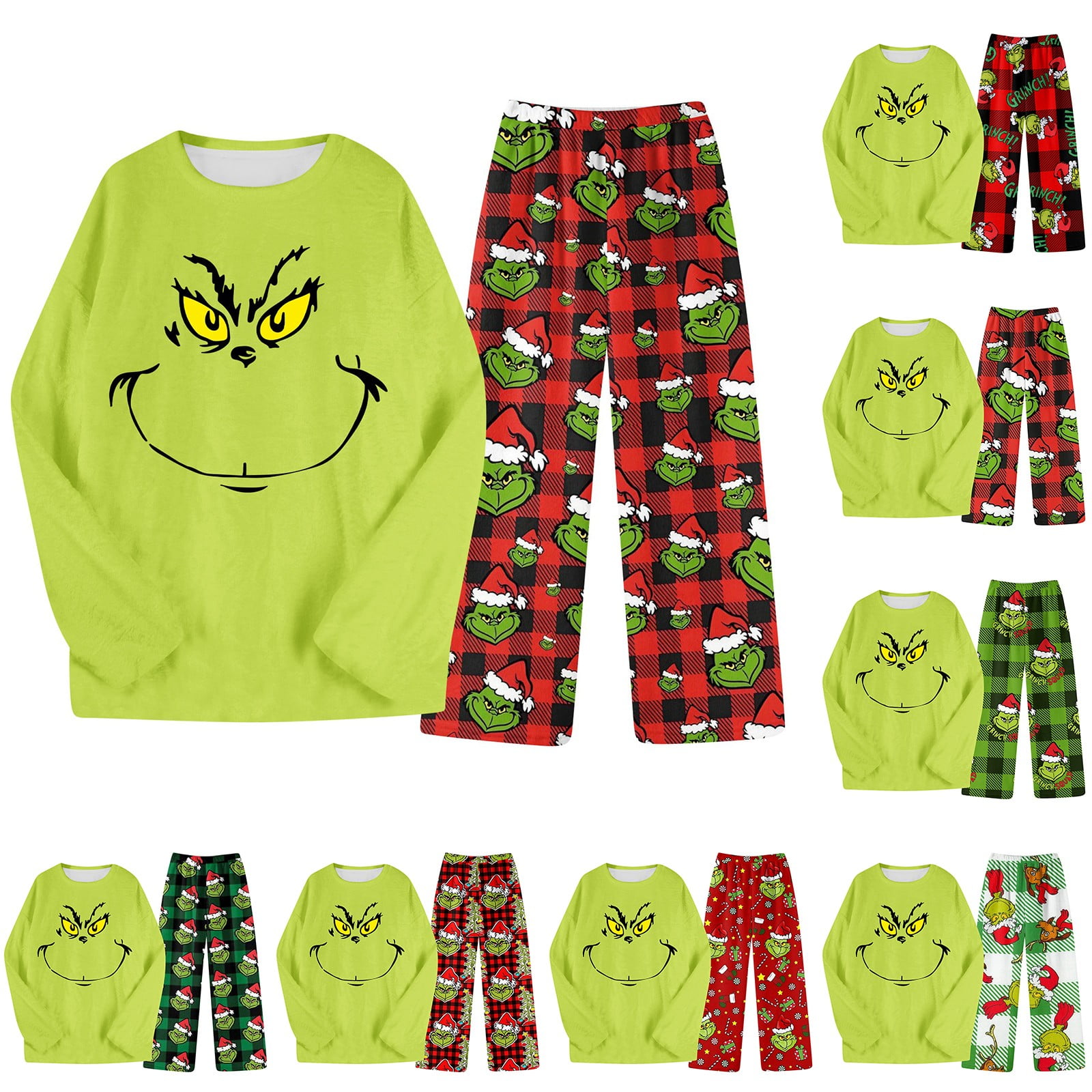 Christmas Grinch Family Matching Pajamas Sets, Adults Two Piece Set Grinch Printed Round Neck ...