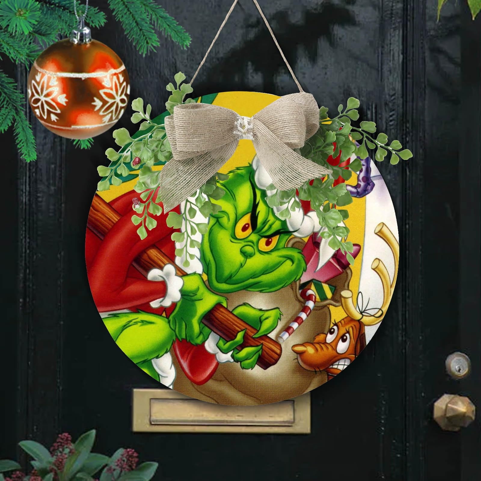 Christmas Grinch Front Door Welcome Sign, Merry Grinchmas Wooden Door ...